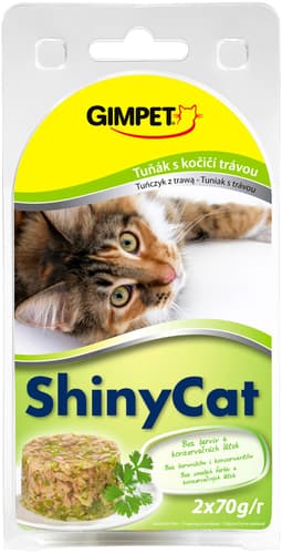 Gimpet ShinyCat konzerva tuňák a kočičí tráva pro kočky (2×70 g)